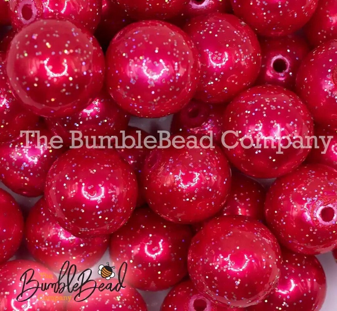 20MM Sunset Red With Glitter Faux Pearl Chunky Bubblegum Beads, Acrylic ...