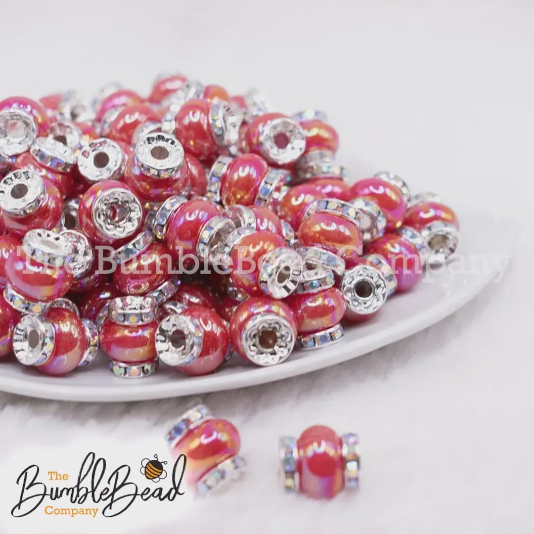 15mm Red Spacer Bead With Rhinestone Rondelle, Acrylic Rhinestone ...
