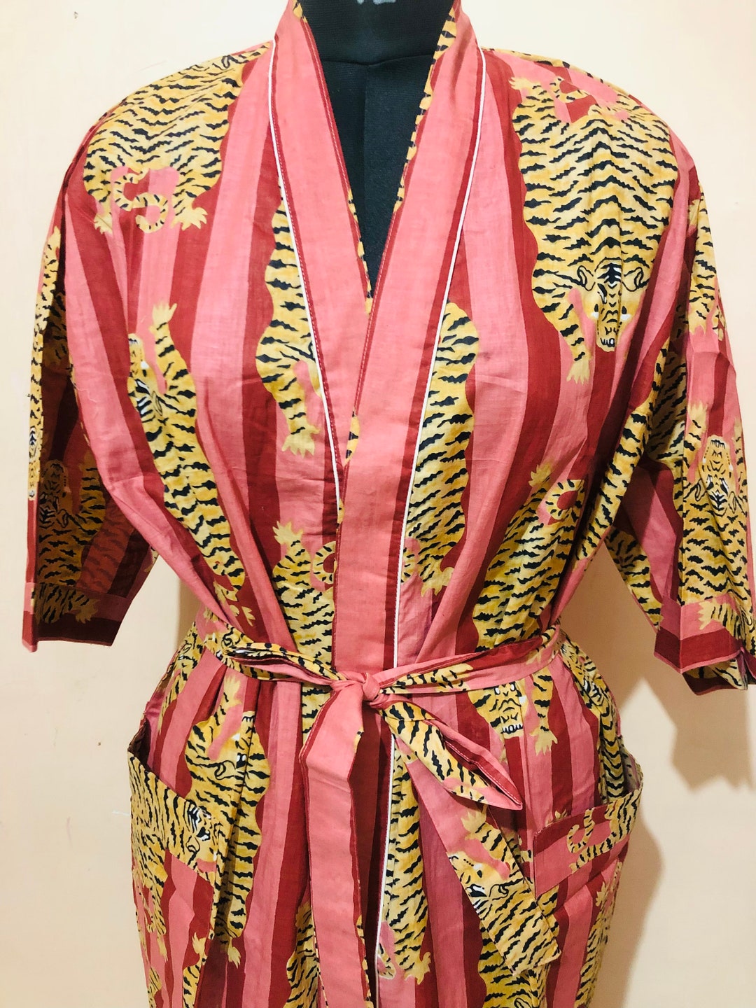 EXPRESS DELIVERY Cotton Kimono Robes, Tiger Print Kimono, Soft and ...
