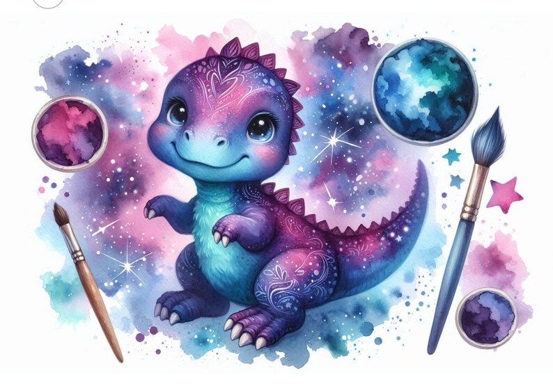 Dinosaur on a Purple Water Color Galaxy Background - Etsy