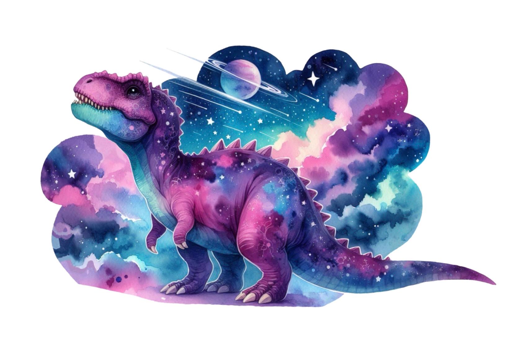 Dinosaur on a Purple Water Color Galaxy Background - Etsy