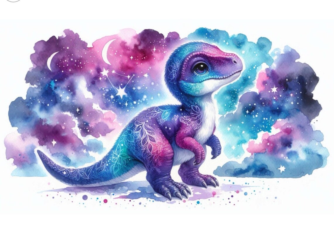 Dinosaur on a Purple Water Color Galaxy Background - Etsy