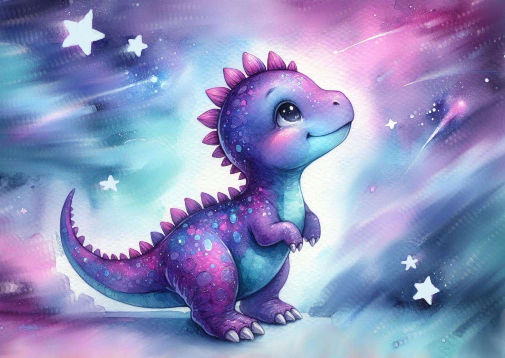 Dinosaur on a Purple Water Color Galaxy Background - Etsy