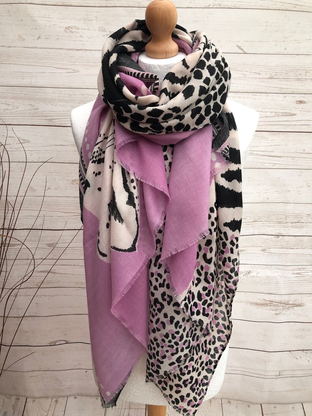 Ladies Bold Tiger & Leopard Animal Print LILAC BLACK Fashion Scarf - Etsy