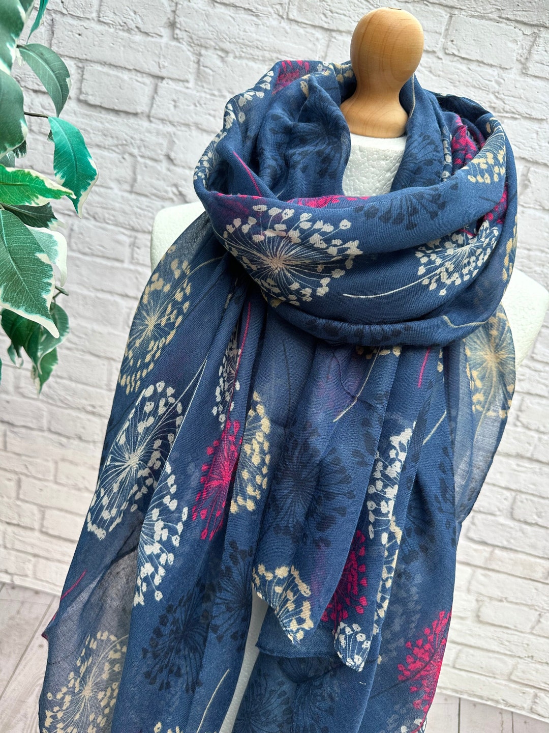 Ladies Dandelion Print NAVY BLUE White Cerise Pink Fashion Scarf - Etsy UK