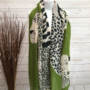 Ladies Bold Tiger & Leopard Animal Print GREEN BLACK Fashion Scarf ...