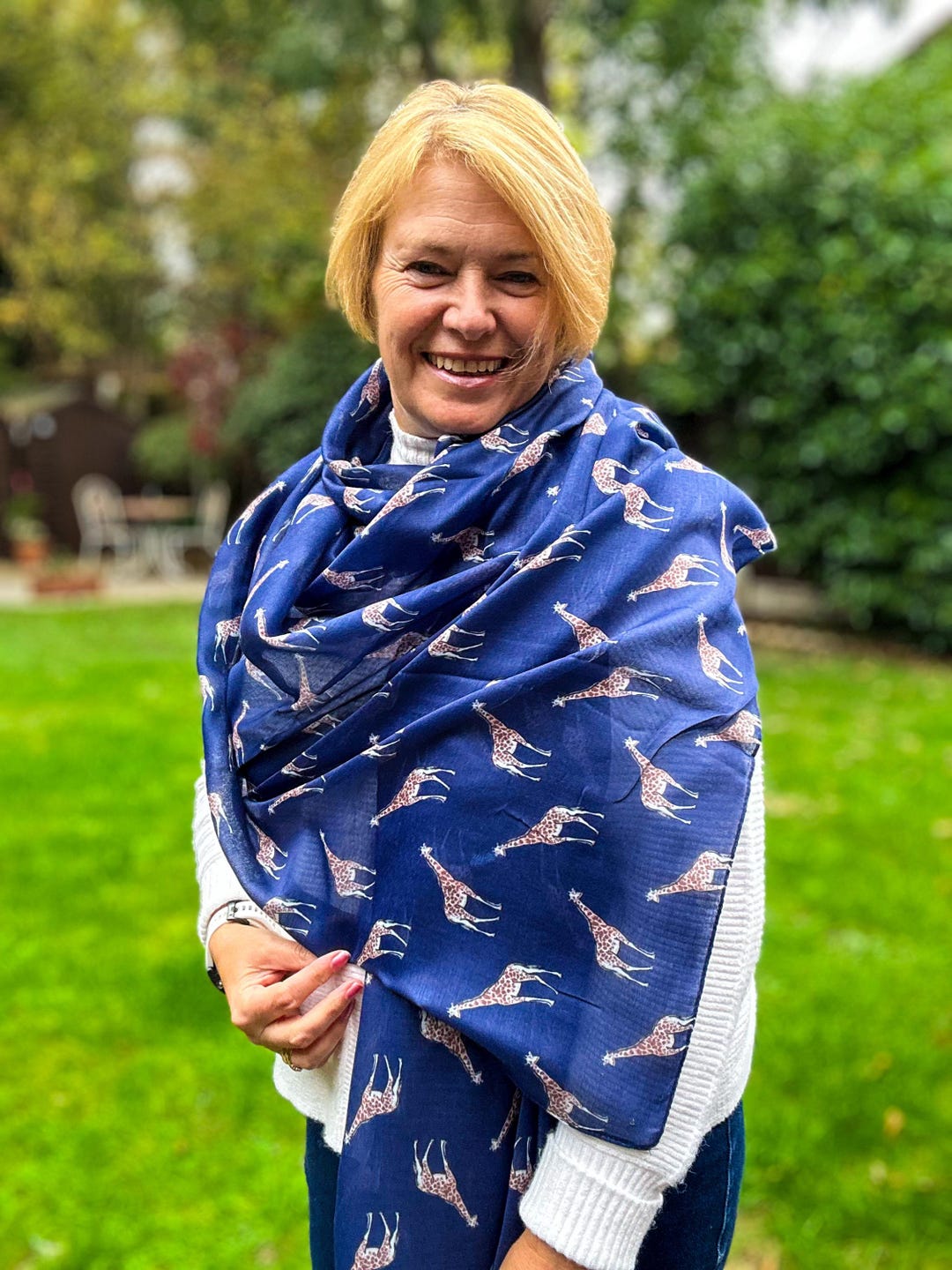 Navy Blue Giraffe Print Scarf: Ladies Fashion Shawl - Etsy UK