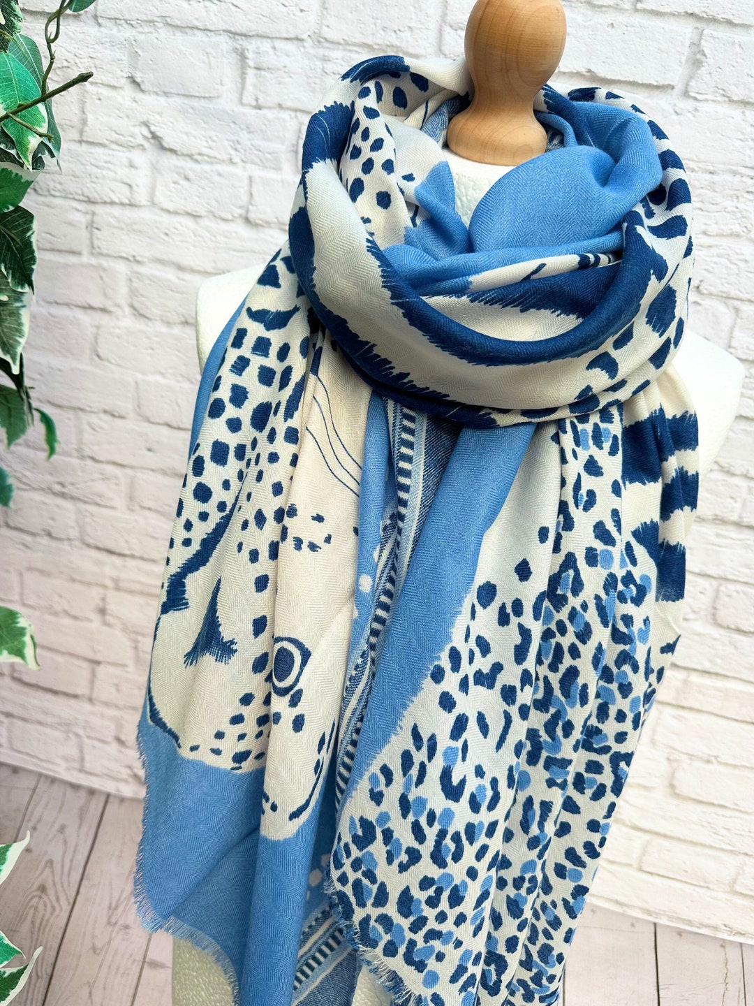 Ladies Bold Tiger & Leopard Animal Print BLUE Fashion Scarf - Etsy