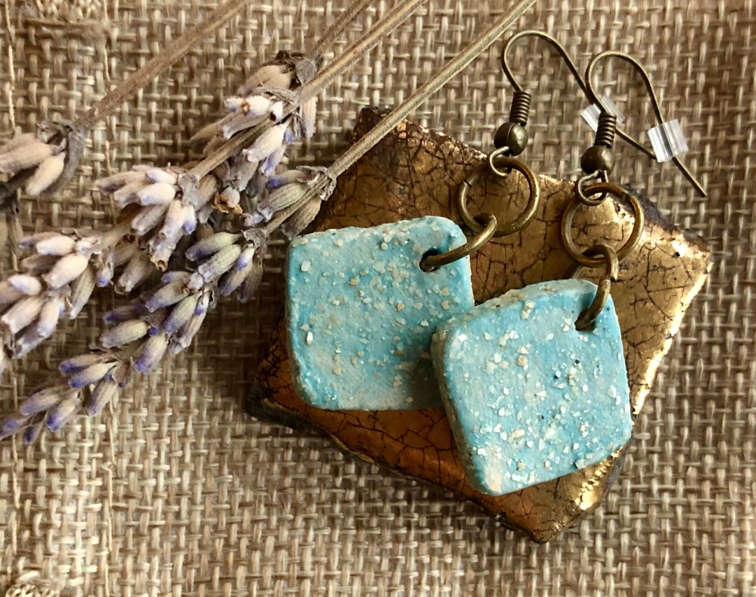 Shimmer Blue Square Earrings - Etsy
