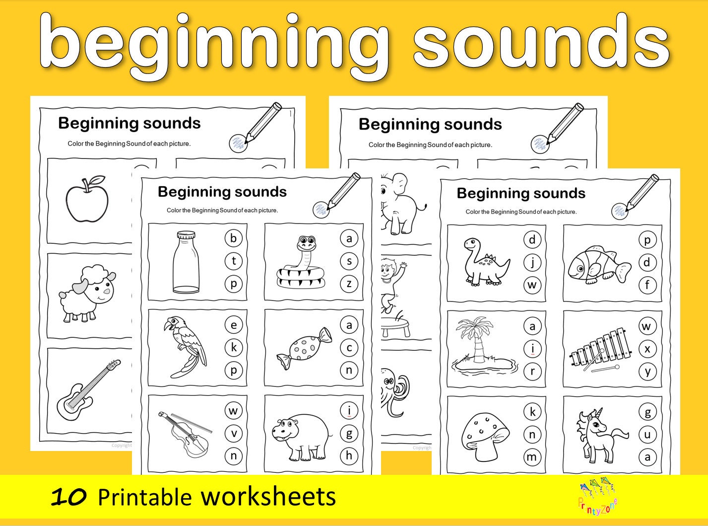 Beginning Sounds Worksheets, Phonics, Preschool-1st Grade, Early ...