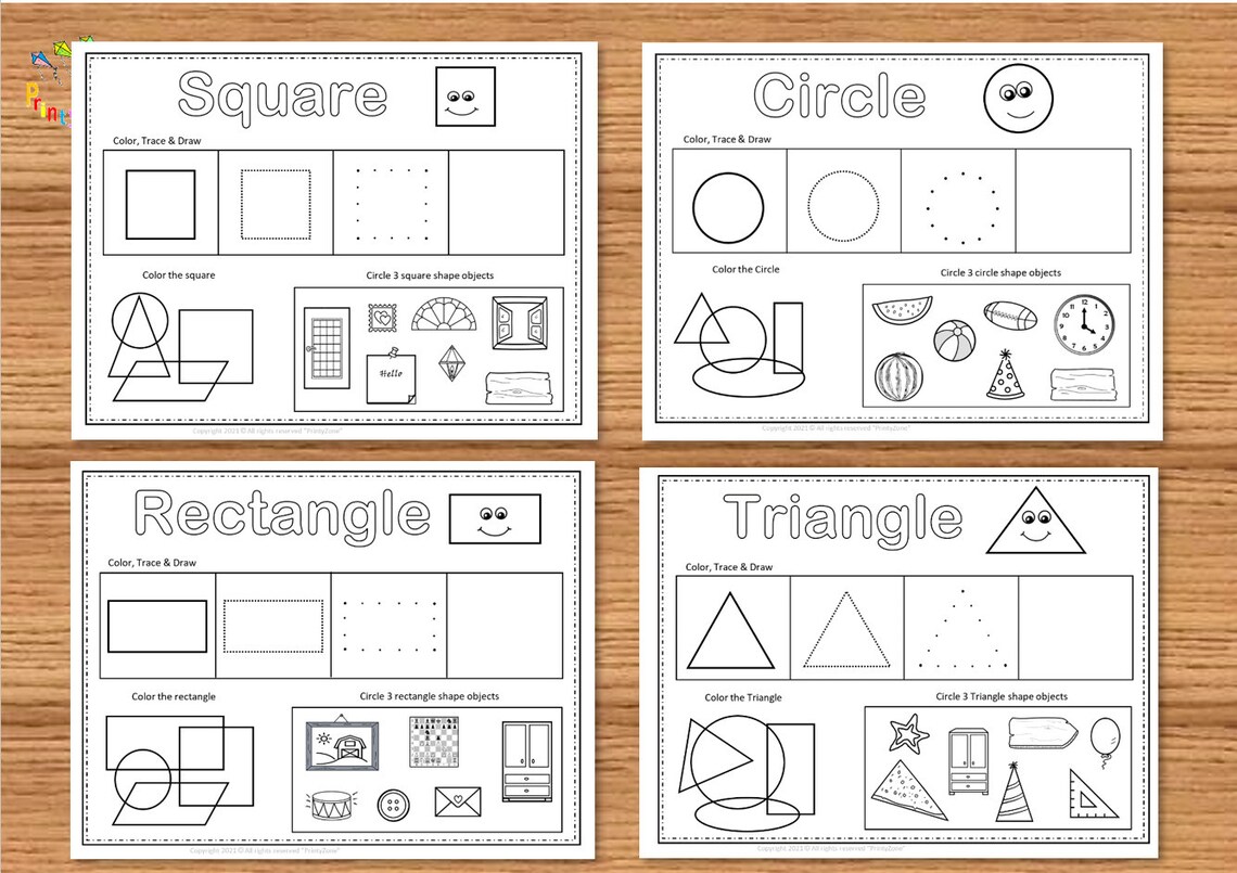 Preschool Shape-tracing Worksheet, Homeschool Worksheet, Shape Practice ...