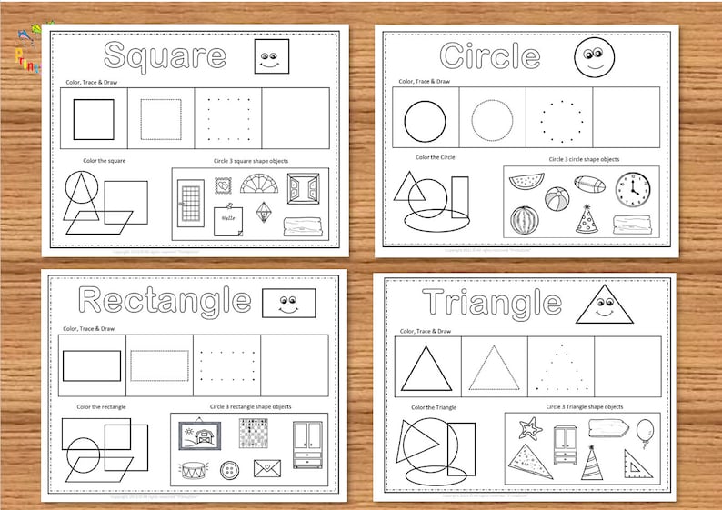 Preschool Shape-tracing Worksheet, Homeschool Worksheet, Shape Practice ...