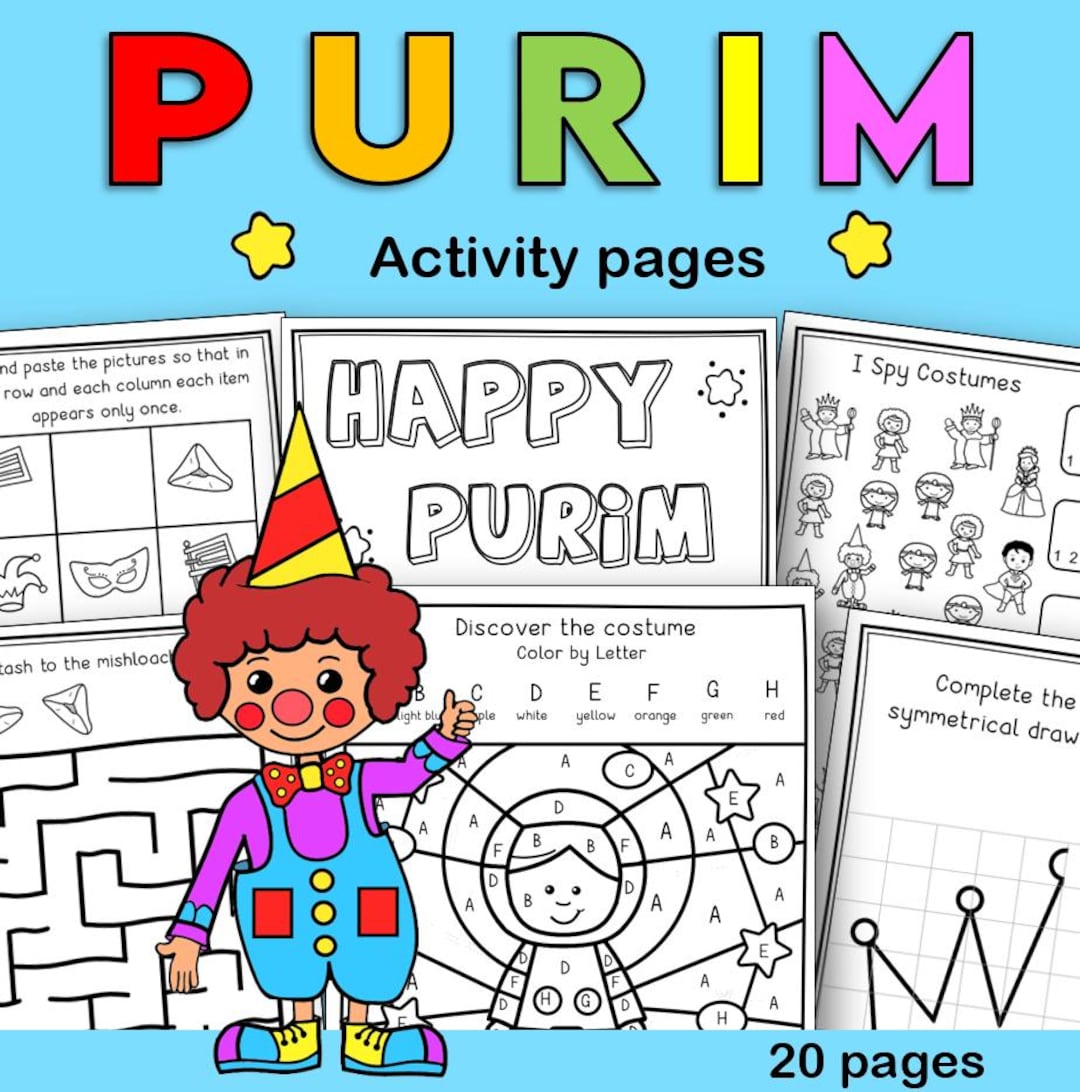 Purim Activity for Kids, Purim Coloring Pages, Jewish Holiday, Hebrew ...