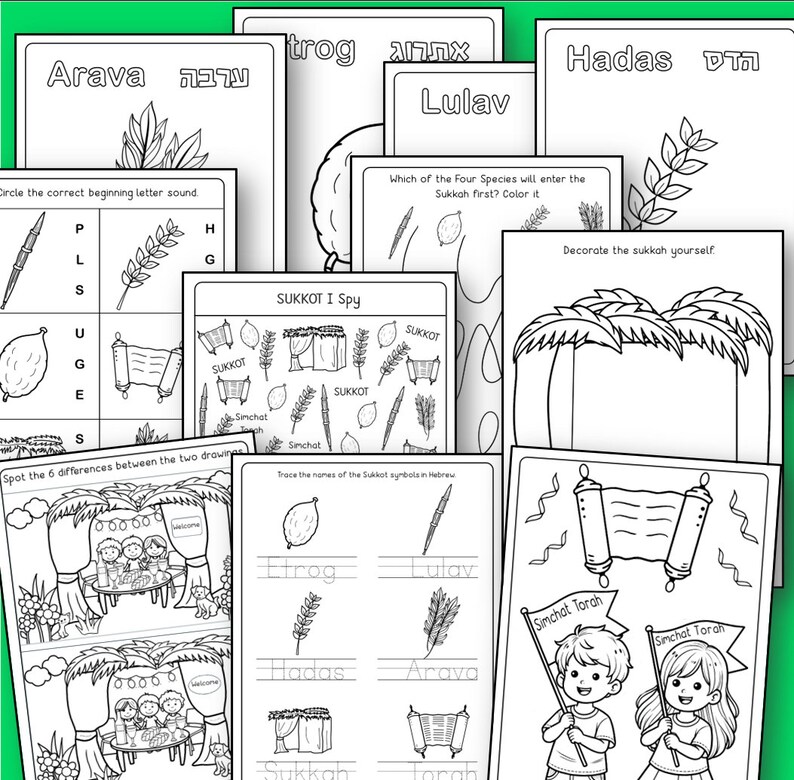 Activity & Coloring Pages for Sukkot, Simchat Torah, Activities for ...