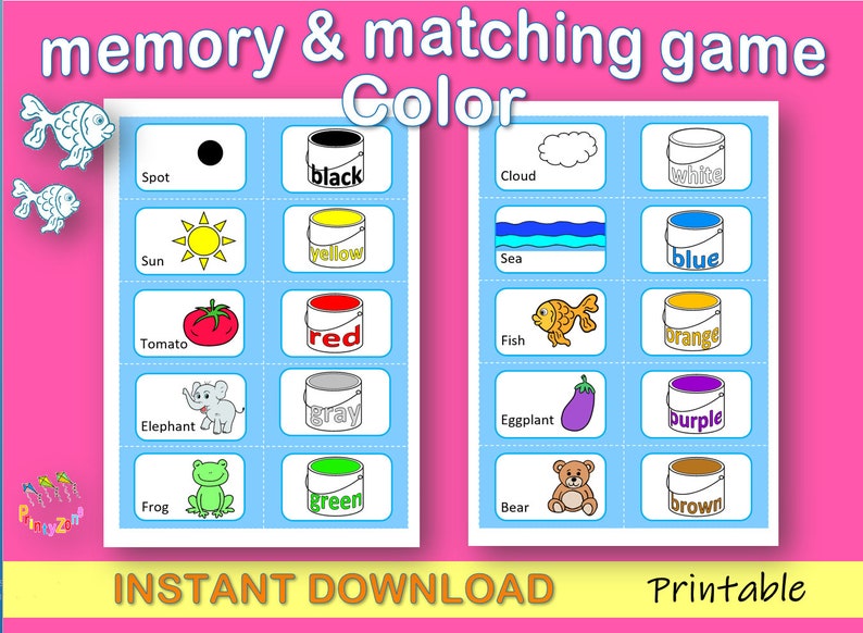 Color Memory & Matching Game , Printable Game for Toddler, Home School ...