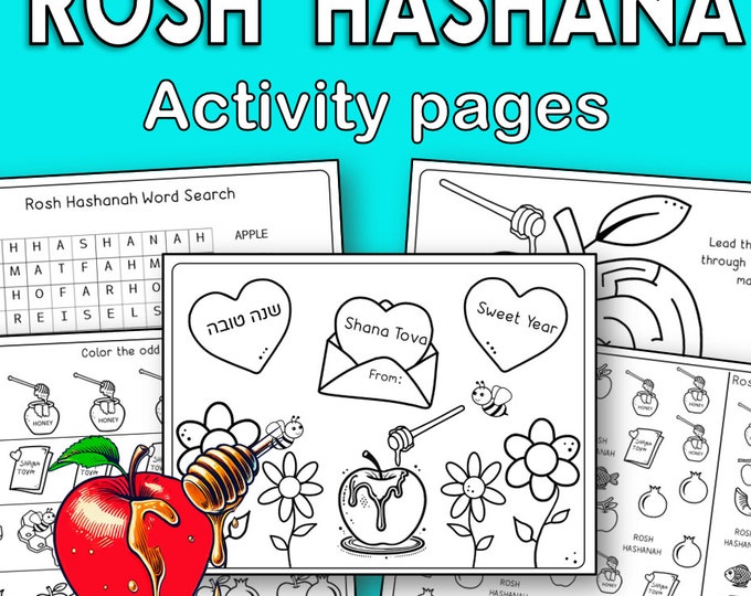Printable Rosh Hashanah Activity Book for Kids. Activity Pages, Puzzles ...