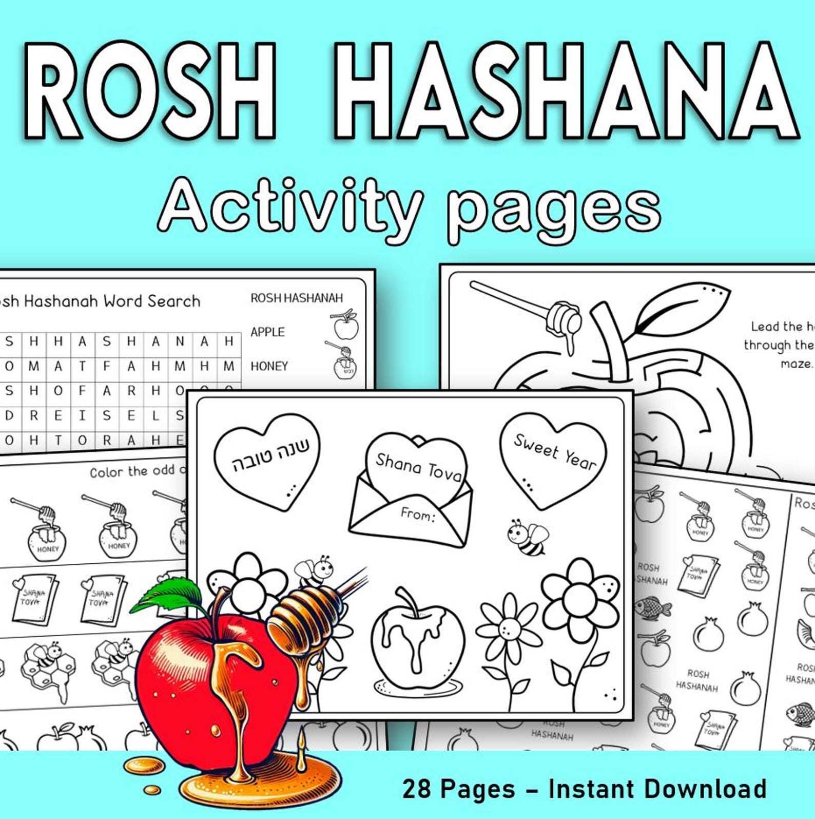 Rosh Hashanah Kids Activity Pack: Printable Games, Coloring Pages ...