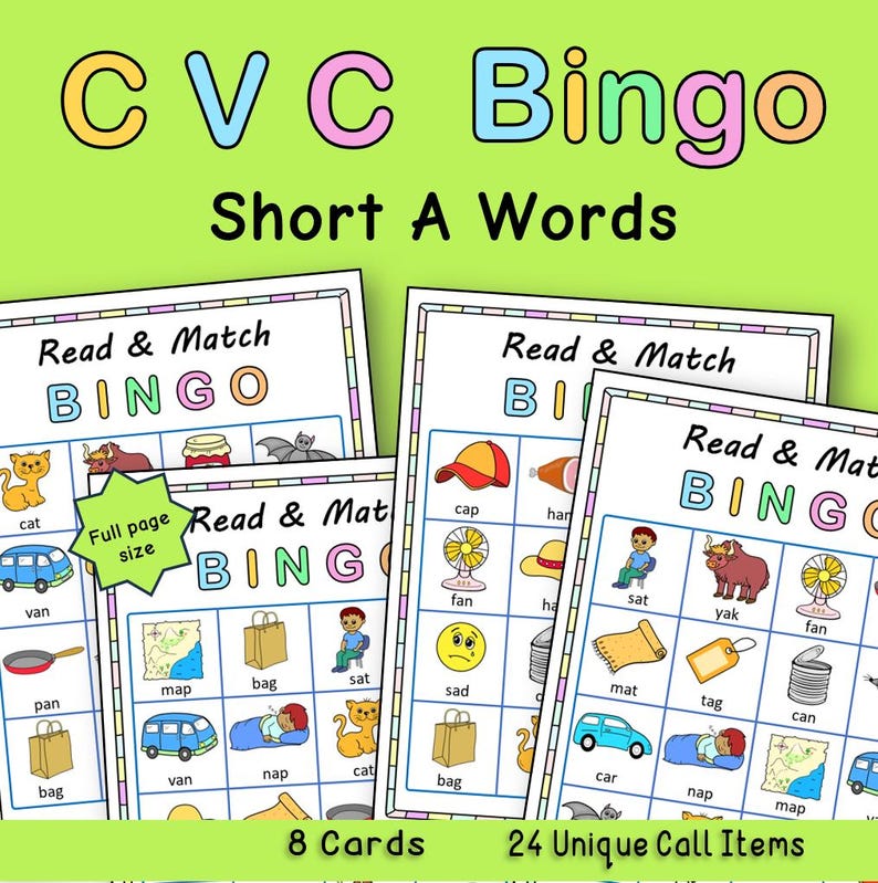 Printable Bingo Game | Short A CVC Words | Phonics Activities for Kids ...