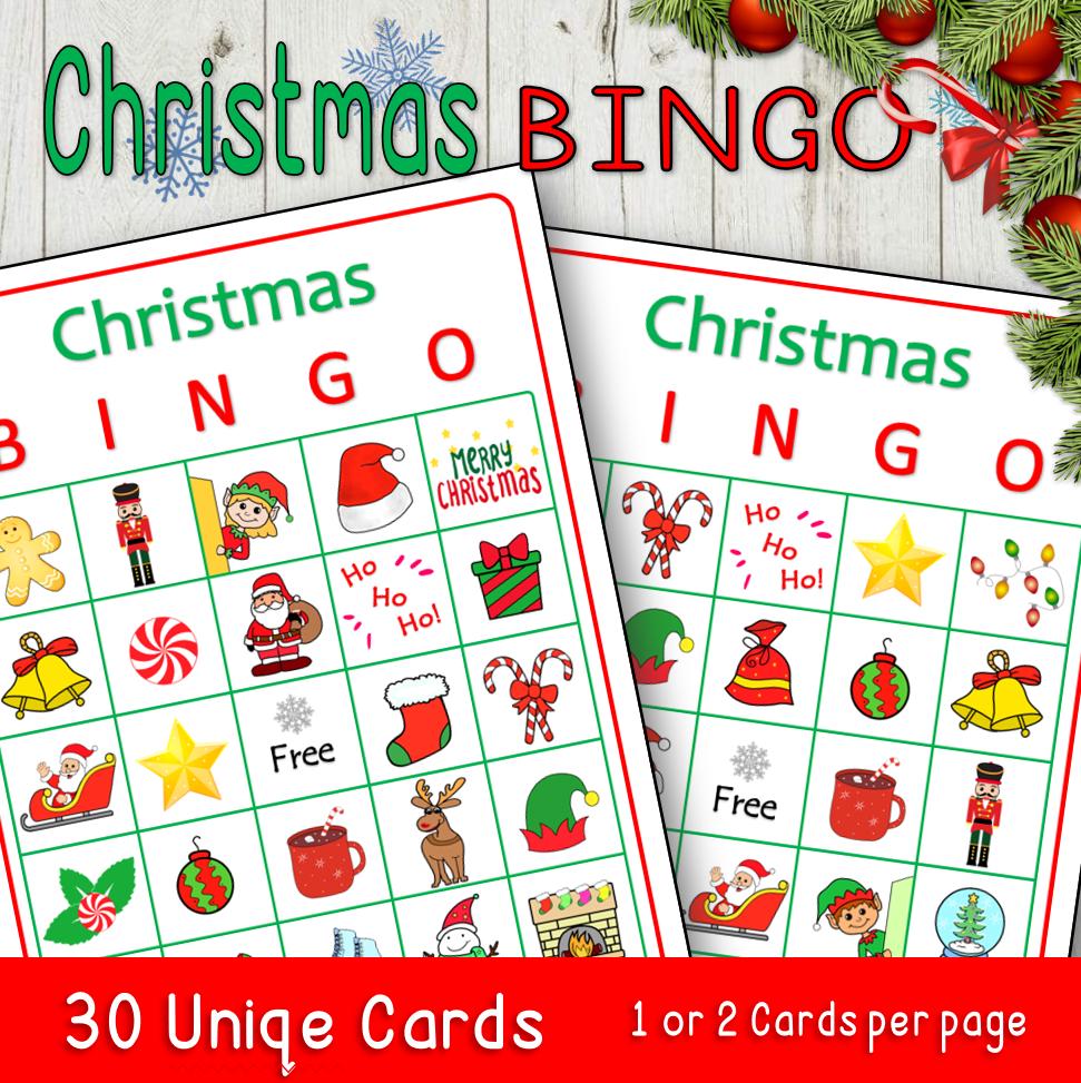 Christmas Bingo Game: 30 Printable Holiday Cards for Kids, Classroom ...