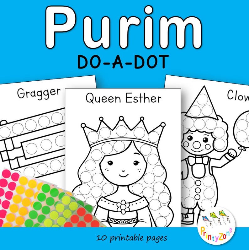 Purim Do-a-dot Printable Activity for Kids, Preschool & Toddlers Dot ...