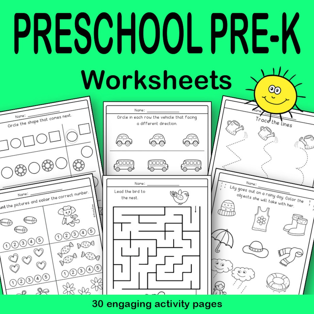 Preschool Pre-k Worksheets , Kids Learning Packet, Printable Worksheet ...