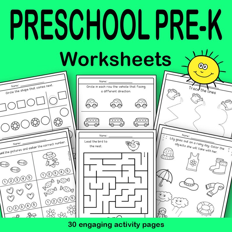Preschool Pre-k Worksheets , Kids Learning Packet, Printable Worksheet ...