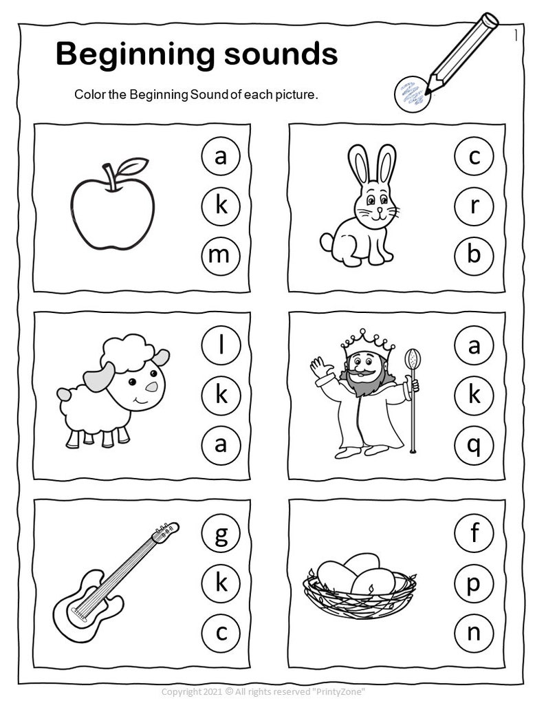 Beginning Sounds Worksheets, Phonics, Preschool-1st Grade, Early ...