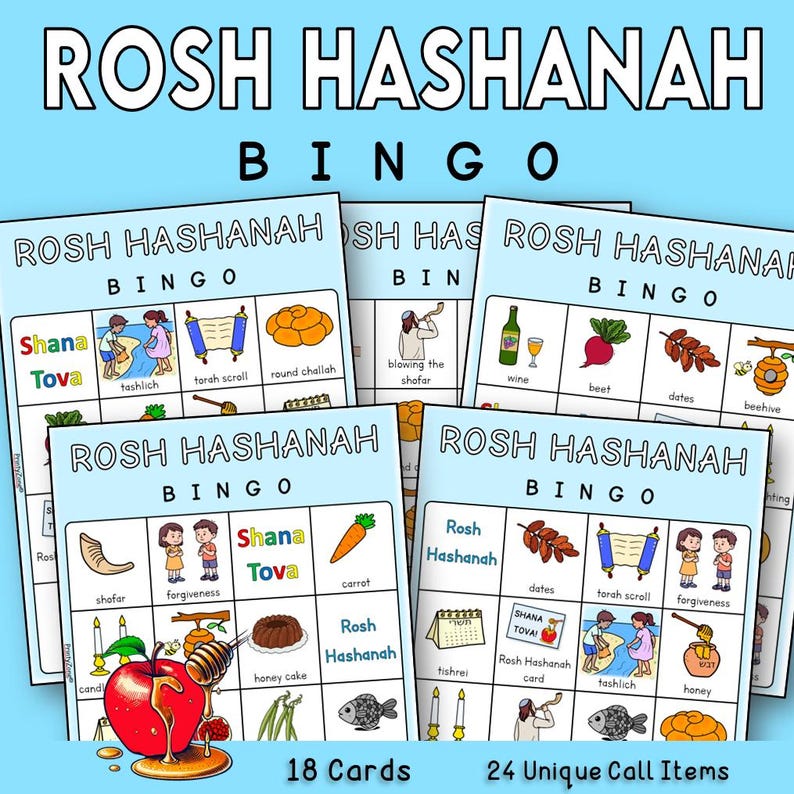 Rosh Hashanah Printable Bingo Game for Kids, Fun Jewish Holiday ...
