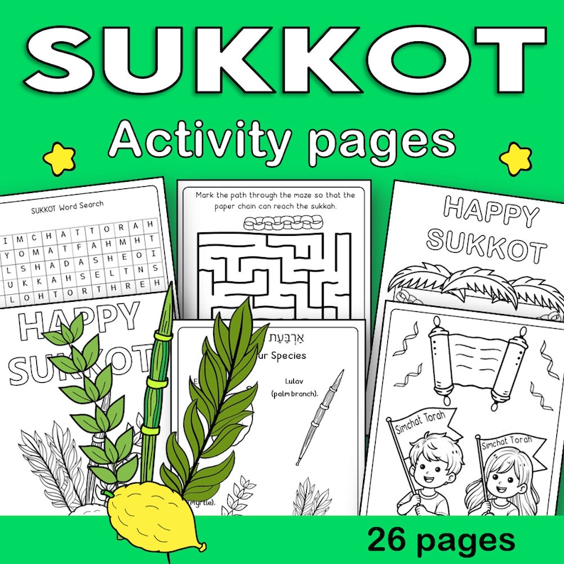 Activity & Coloring Pages for Sukkot, Simchat Torah, Activities for ...