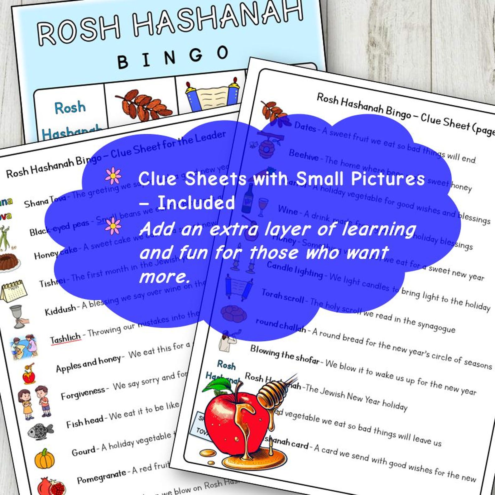 Rosh Hashanah Printable Bingo Game for Kids, Fun Jewish Holiday ...