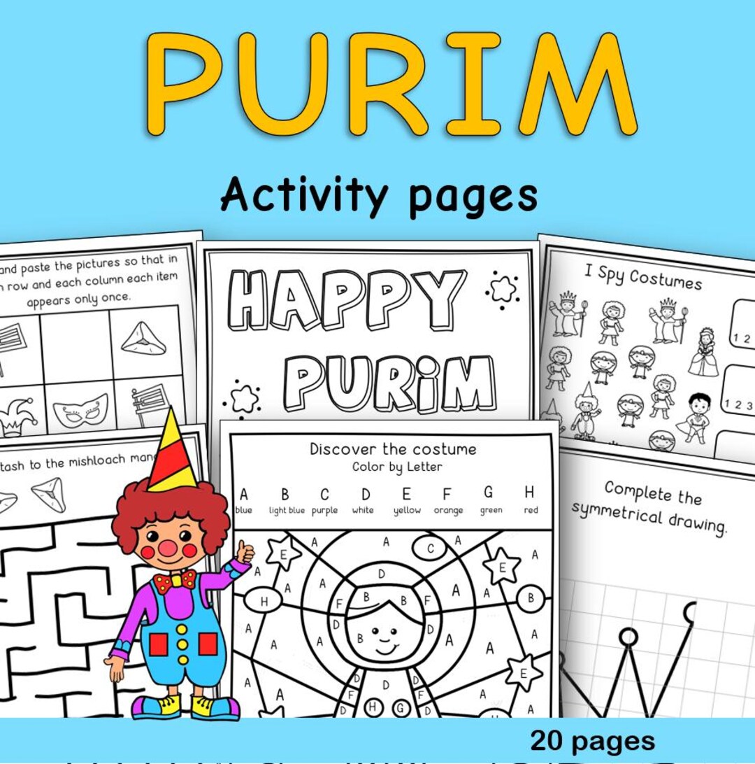 Purim Printable Activity for Kids, Coloring Pages, Jewish Holiday ...
