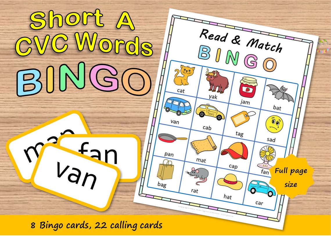 Bingo Game, Printable, CVC Word Activities for Kids, Preschool ...