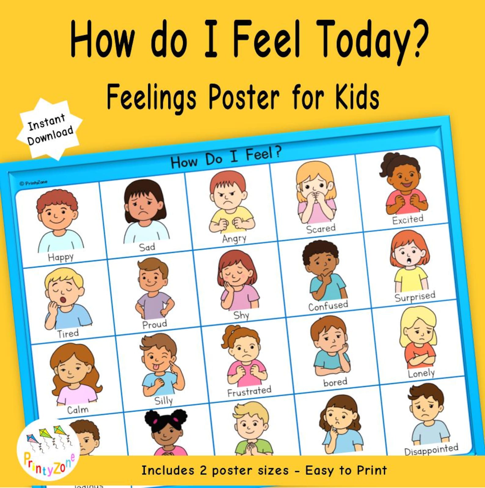 Printable Feelings Chart Poster for Kids: Classroom SEL Decor (digital ...