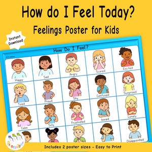 Printable Feelings Chart Poster for Kids: Classroom SEL Decor (digital ...