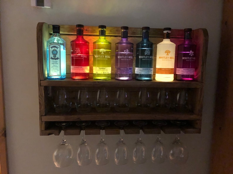 Upcycled Wooden Lit Bottle Display Unit for Gin, Whiskey, Spirits, Wine ...