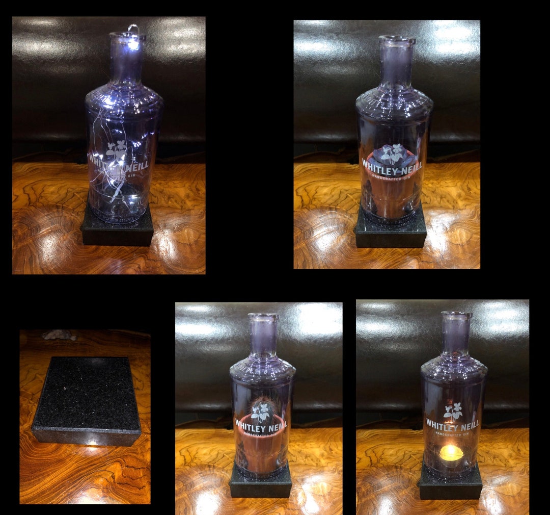 Upcycled Granite Base & Glass Gin Bottle Decorative Candle/fairy Lights ...