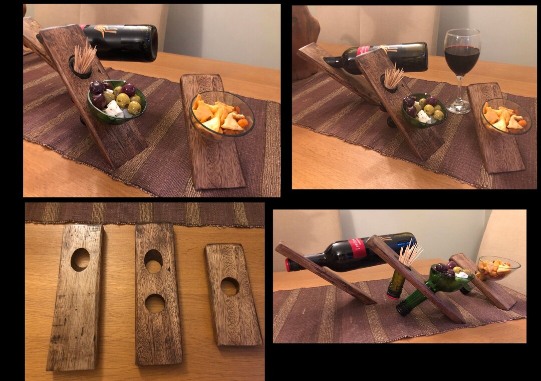 Upcycled Gravity Wine Bottle Holder and Dishes for Olives, Nibbles ...