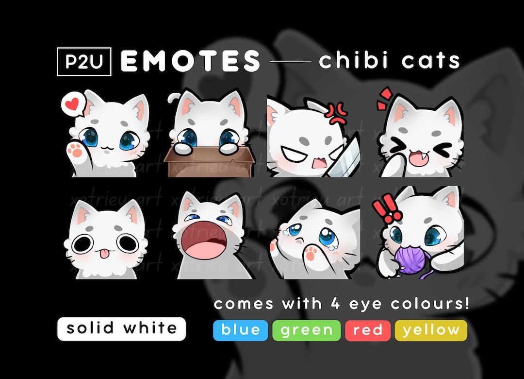 Cute Cat Emote Pack Set Chibi Cat Kawaii Neko Kitty Gaming Twitchdiscord P2uready To Use