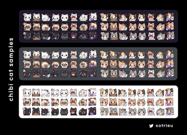 Cute Cat Emote Pack Set Chibi Cat Kawaii Neko Kitty - Etsy