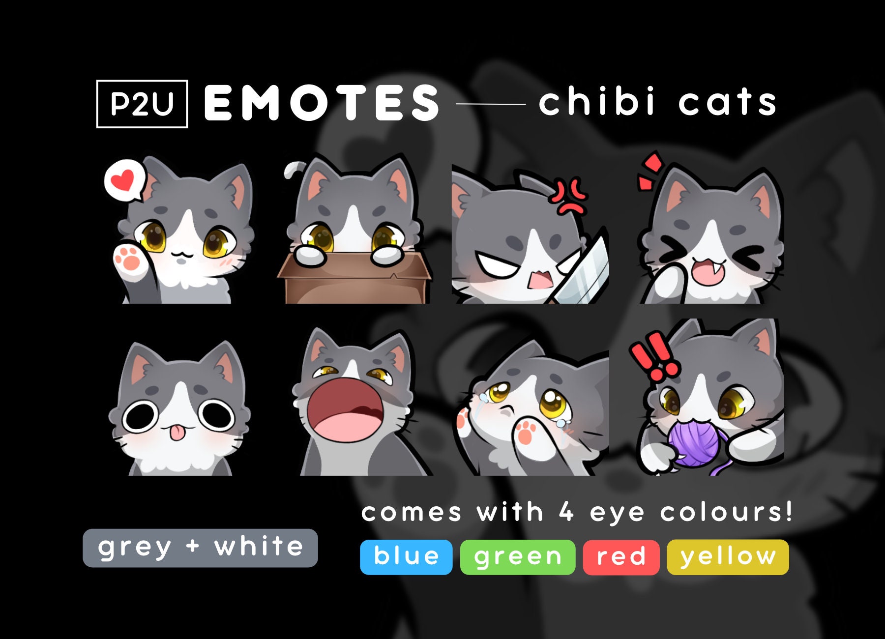 Cute Cat Emote Pack Set - Chibi Cat - Kawaii - Neko, Kitty | Gaming ...