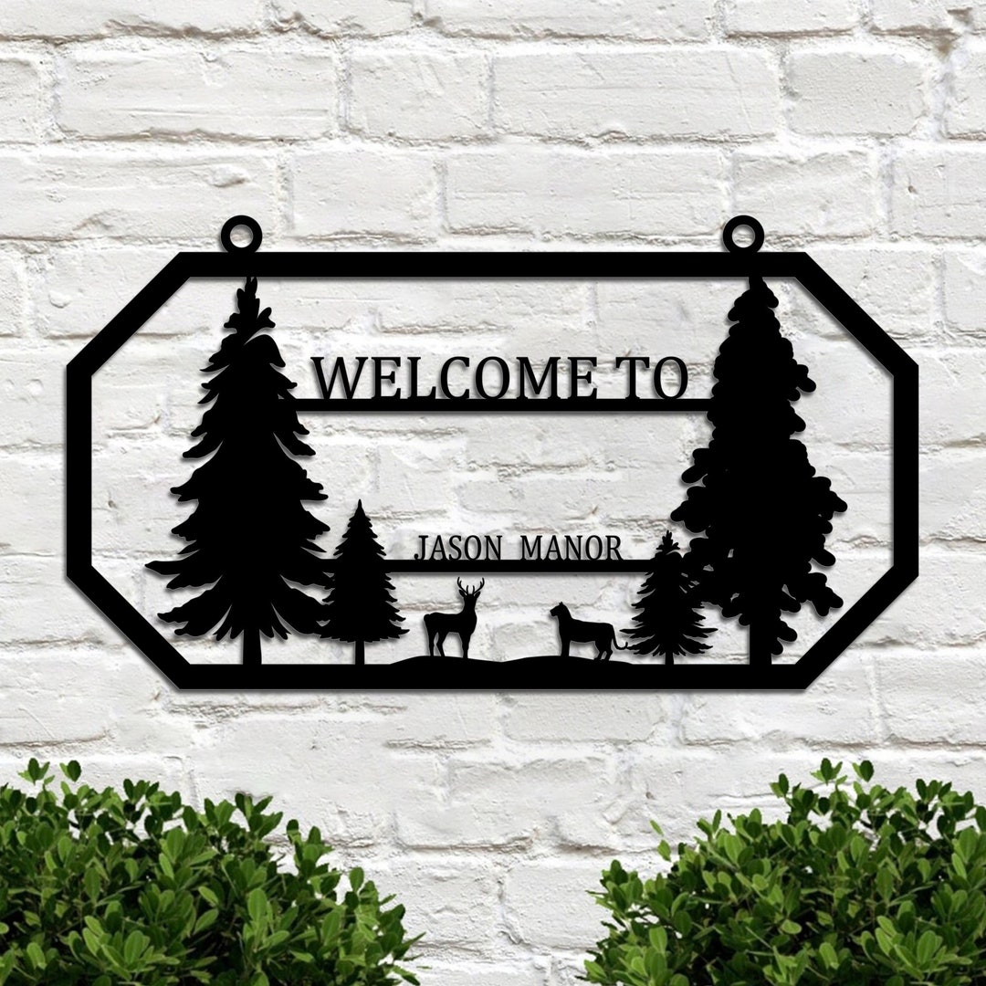 Custom Metal Welcome Manor Sign, Personalized Farmhouse Name Metal Sign ...