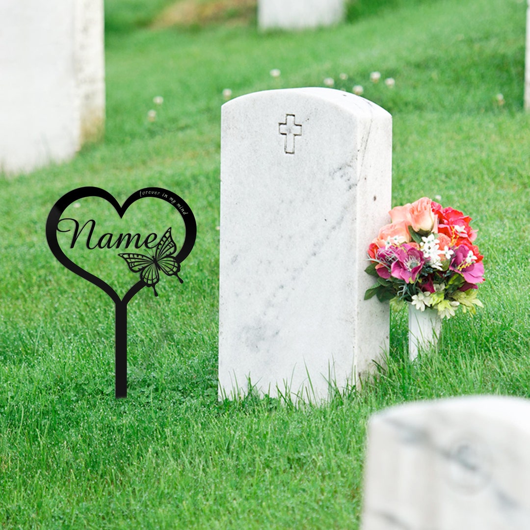 Custom Name Metal Heart With Butterfly Memorial Stake, Grave Marker ...