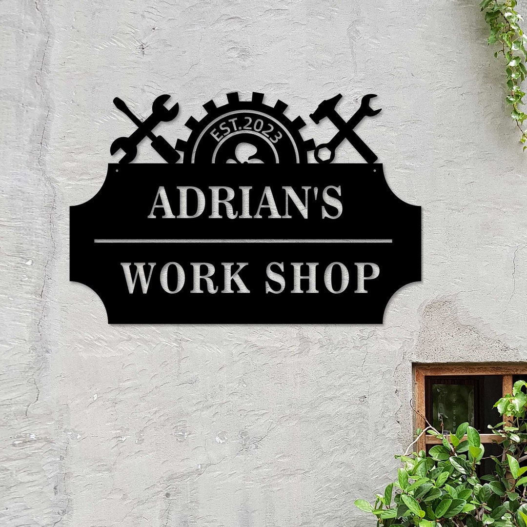 Personalized Name Workshop Metal Sign, Custom Tool Pattern Metal ...