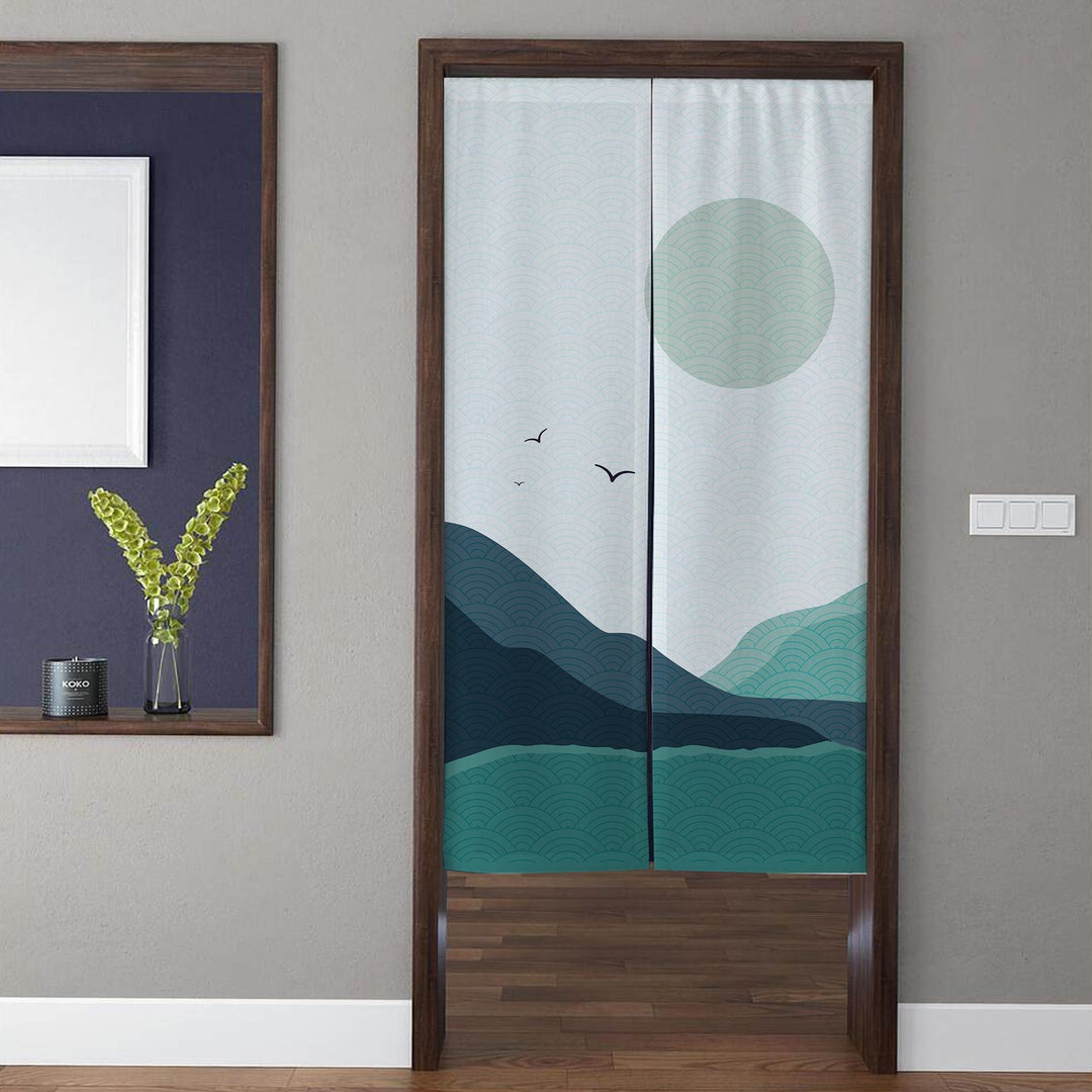 Bohemia Art Noren Door Curtain Vintage Blue Abstract Mountains Line ...