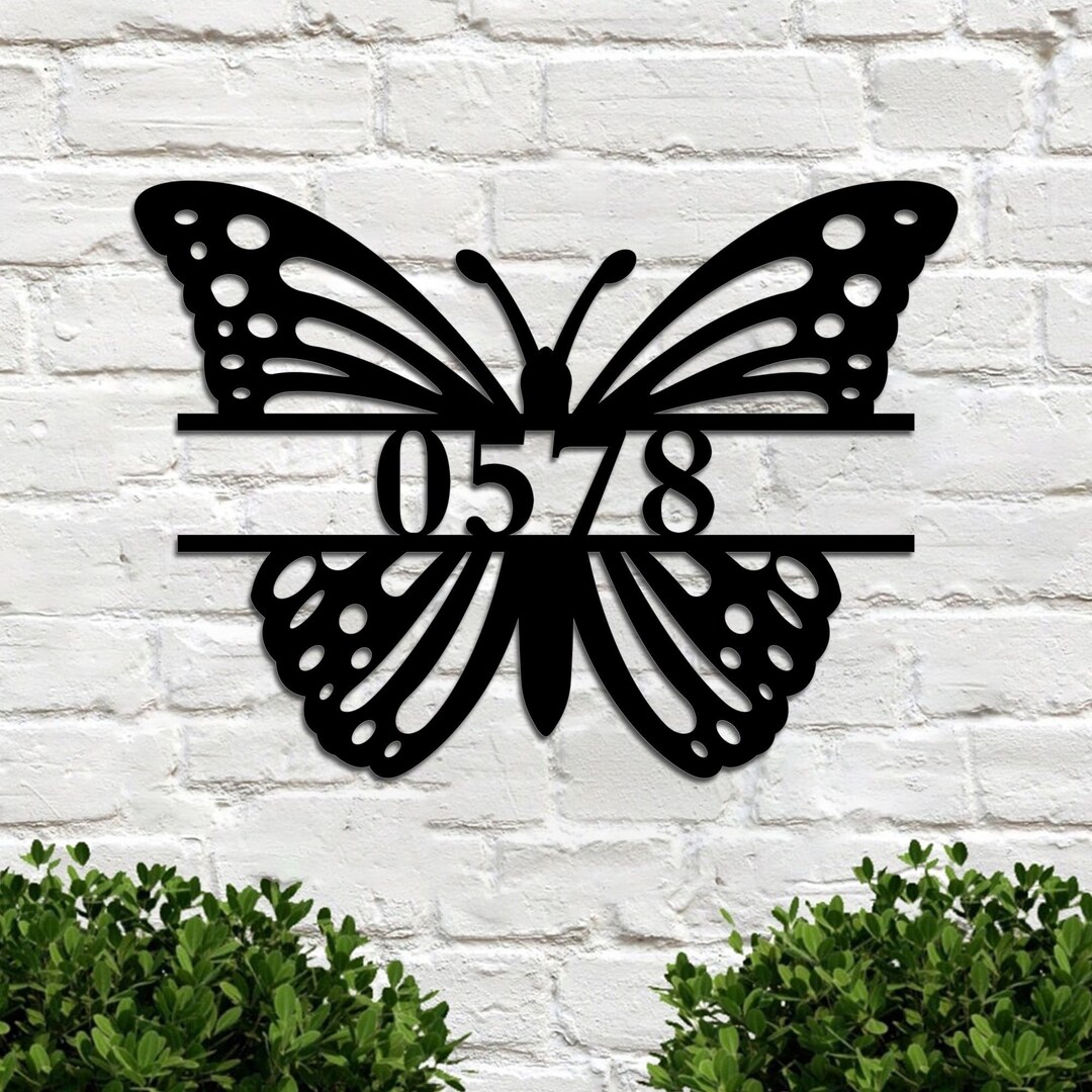 Custom Address Metal Sign, Personalized Butterfly Street Number Plaque ...