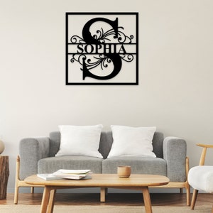 Personalized Metal Family Name Sign, Custom Metal Monogram Split ...