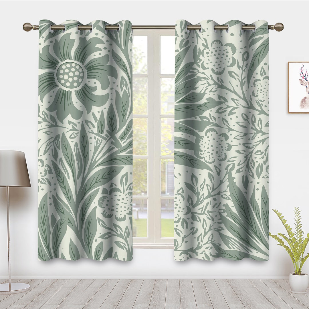 Floral Window Curtain Plant Leaf Drapes Nature Flower Window Treatments ...