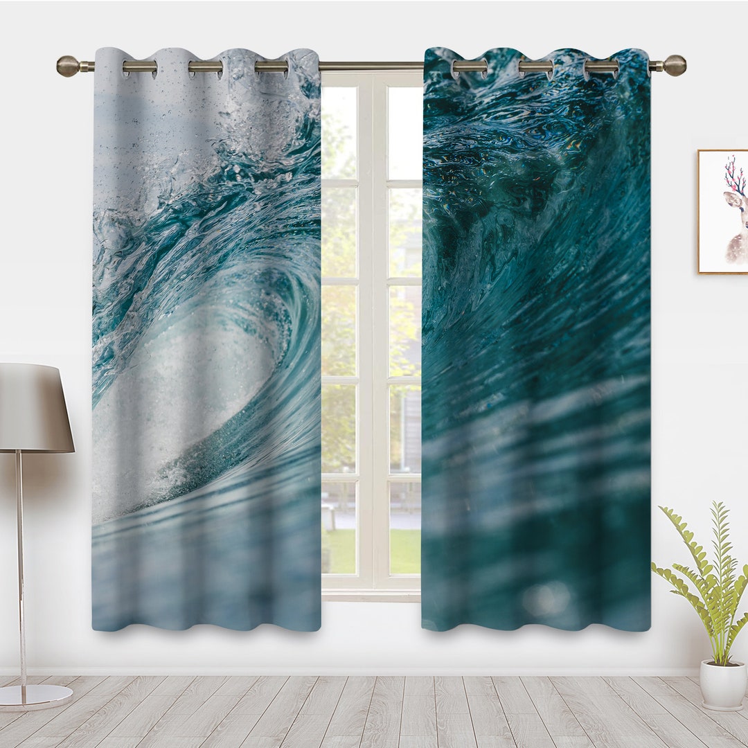Sea Wave Window Curtain Ocean Seawater Nautical Summer Surfing Waves ...