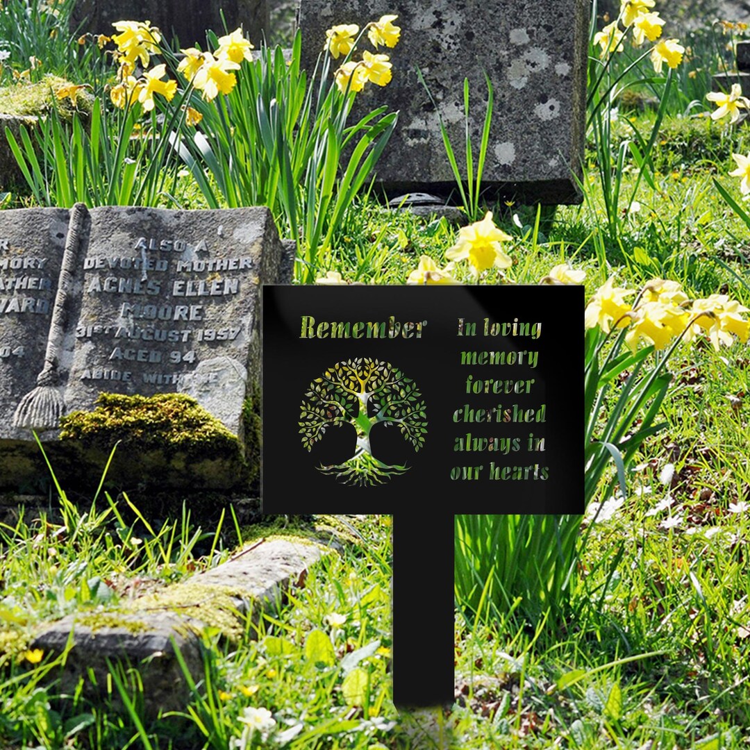 Custom Remember Text Tree of Life Metal Memorial Stake, Grave Marker ...
