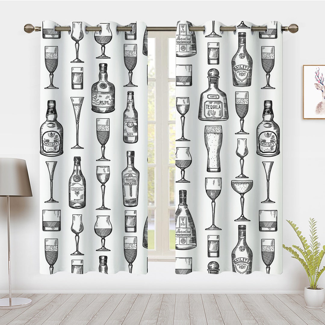 Bar Dining Room Decoration Art Curtains, Wine Beer Glass Window ...